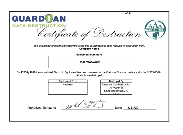 What Is A Certificate Of Data Destruction Guardian Data Destruction